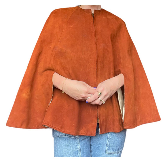 Vintage | Jackets & Coats | Vintage Cognac Brown Suede Leather Cape ...